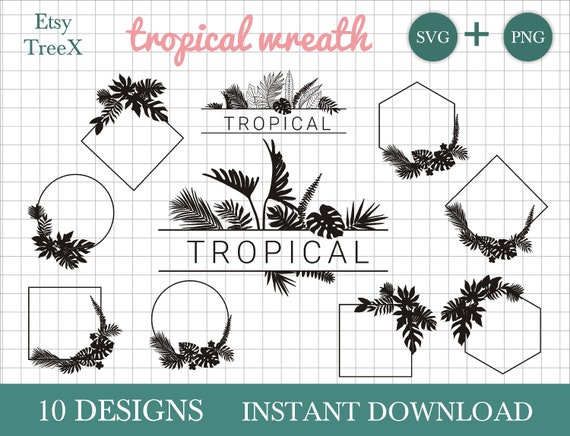 Tropical Wreath SVG Bundle Hand Drawn Tropical Monogram and - Etsy UK