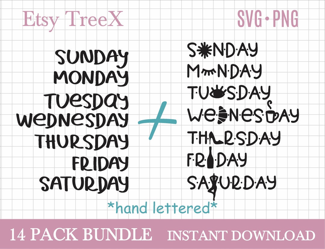 Hand Lettered Weekdays Svg Bundle by Oxee, Happy Friday Sign Cut File ...