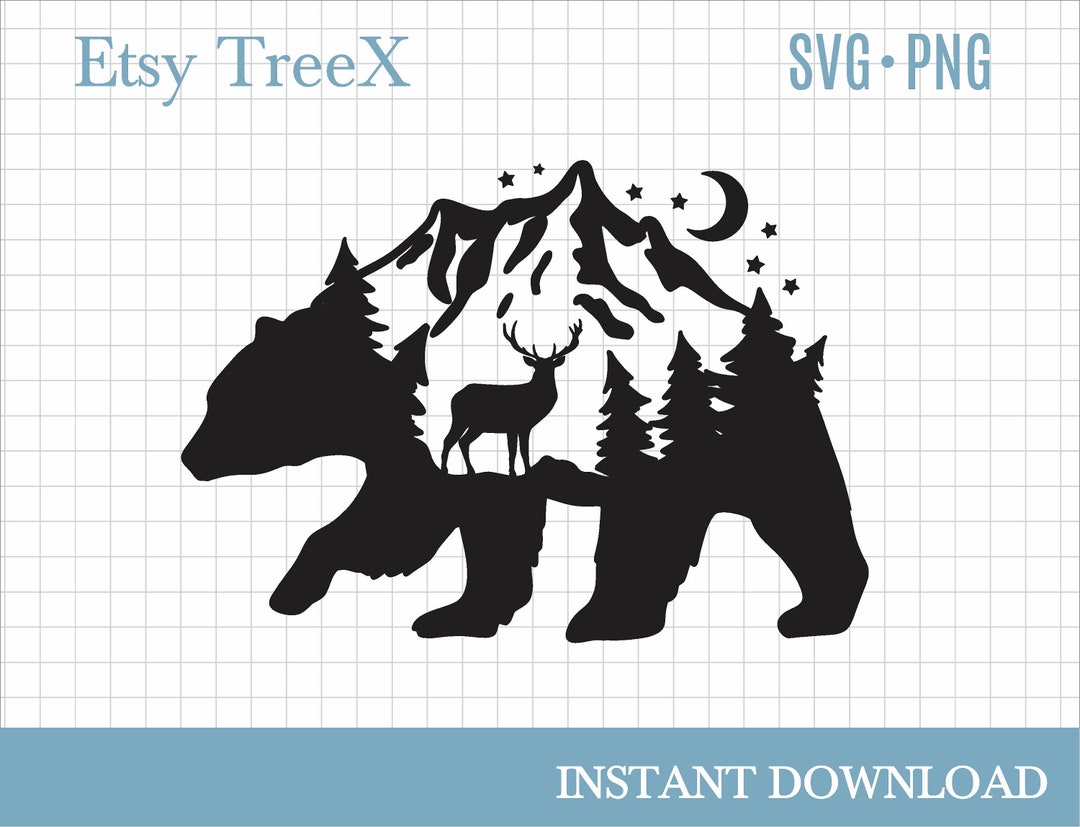 Hand Drawn Bear With Mountains SVG, Bear SVG, Mountains Svg by Oxee ...