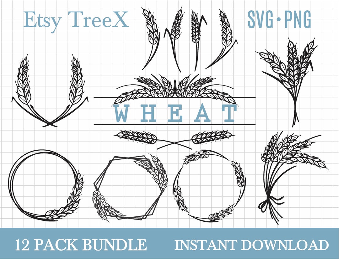 Wheat SVG Bundle: Hand-drawn Wreath & Monogram Designs (digital ...