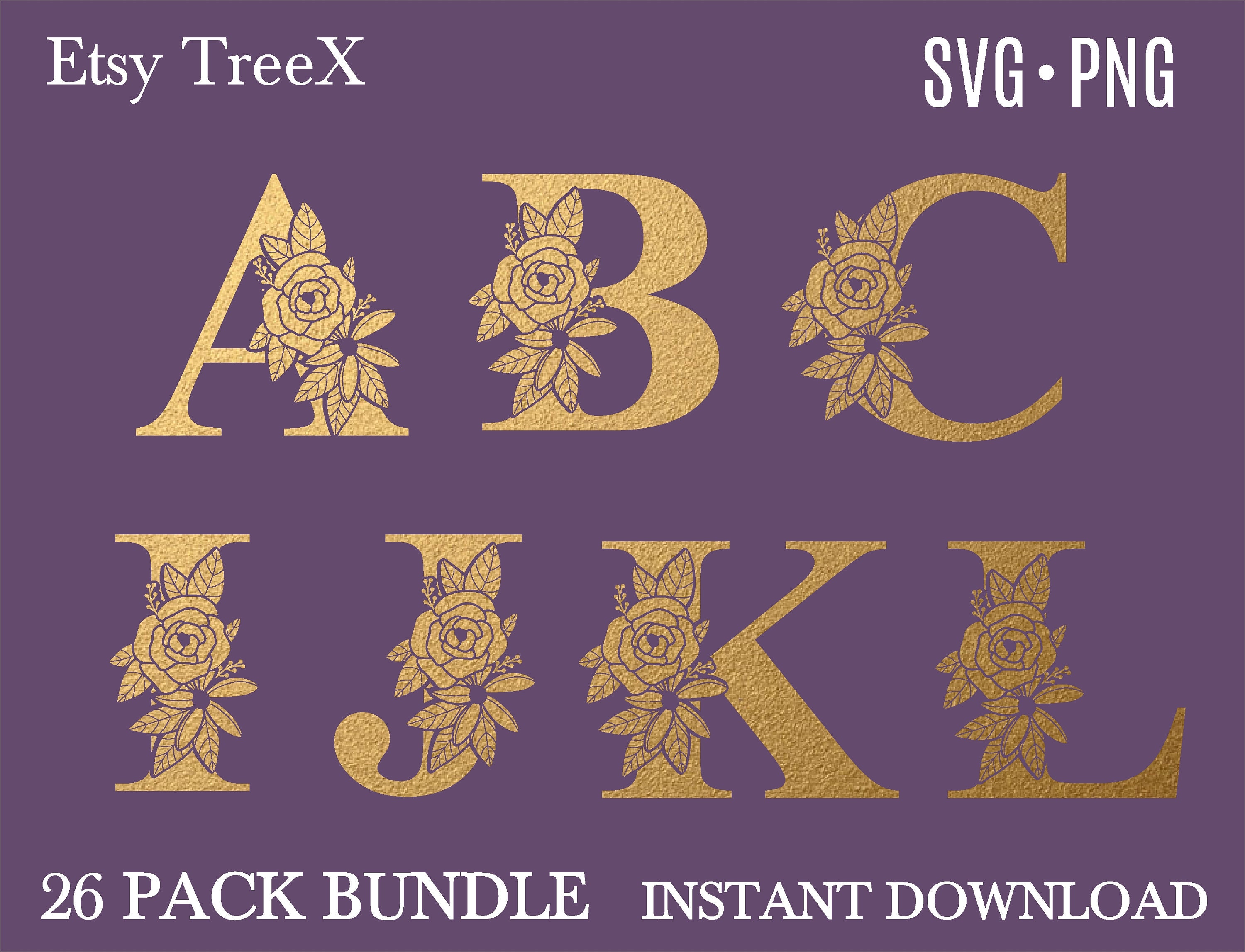 Floral Alphabet SVG Bundle Letters Svg by Oxee Flower - Etsy Australia