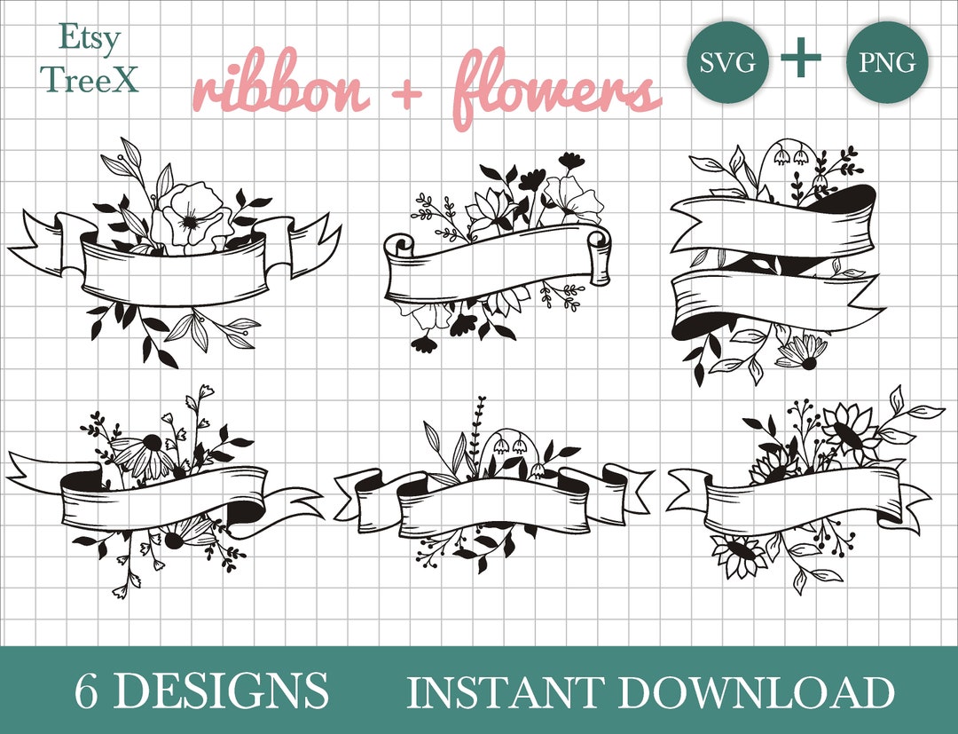 Wild Flowers Ribbons SVG Bundle, Hand Drawn Doodles Flowers Svg by Oxee ...
