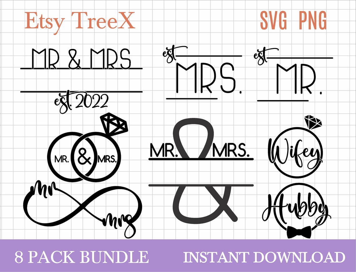 Mr and Mrs Wedding T Shirt Designs Svg by Oxee Mr and Mrs - Etsy