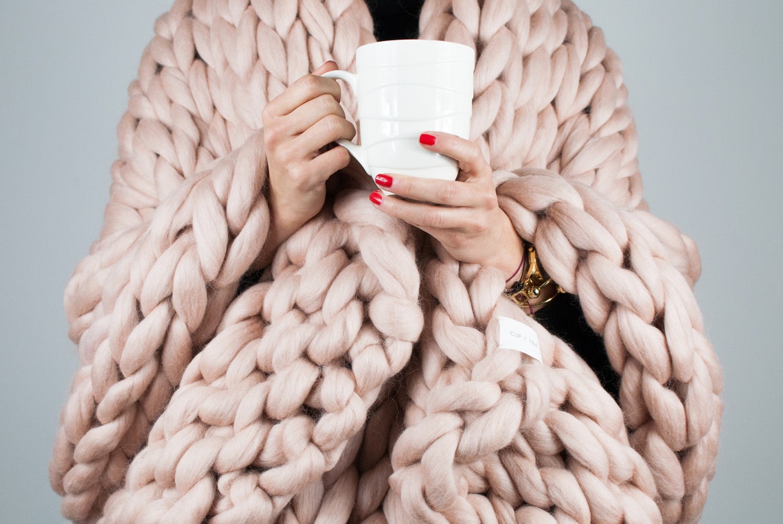 Chunky Knitted Blanket | Chunky Knit Blanket | Merino Wool Blanket ...