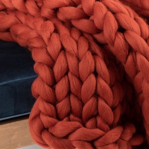 Chunky Knitted Blanket . Terra Cotta | Chunky Knit Blanket | Wool ...