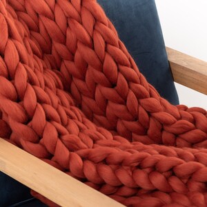 Chunky Knitted Blanket . Terra Cotta | Chunky Knit Blanket | Wool ...