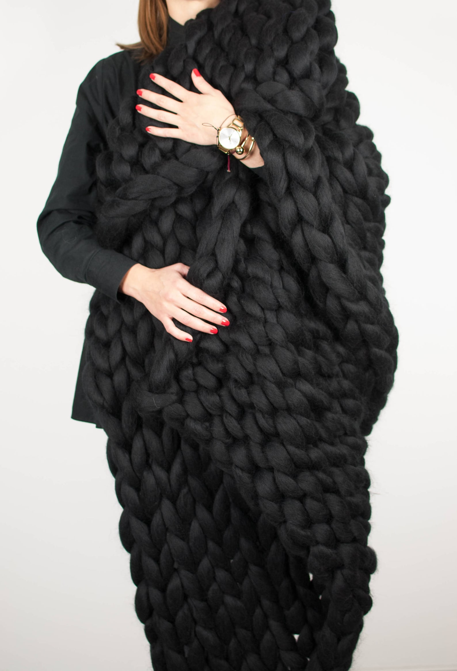 Chunky Knitted Blanket . Dramatic Black Chunky Knit Blanket | Etsy