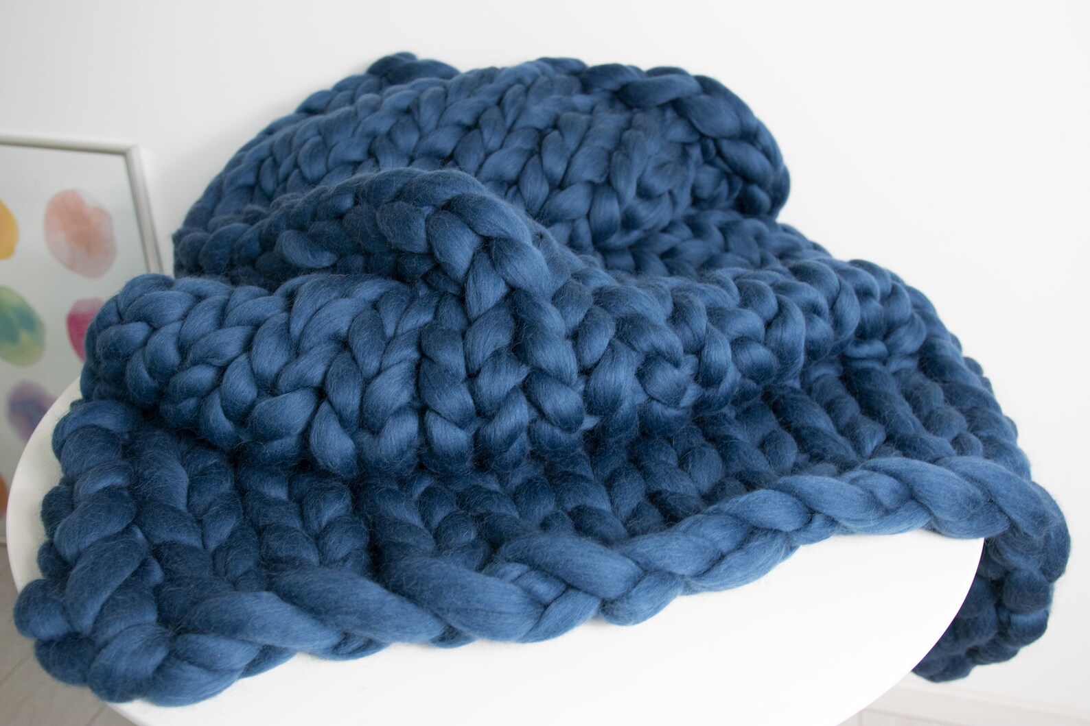 Chunky Knitted Blanket . Midnight Blue Chunky Knit Blanket - Etsy