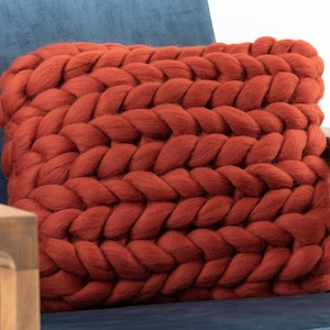 Chunky Knitted Blanket . Terra Cotta | Chunky Knit Blanket | Wool ...