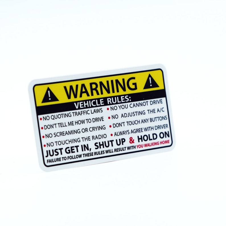 Vehicle Rules Safety Warning Sticker Adhesive Funny Dash Hood JDM 4x4 ...