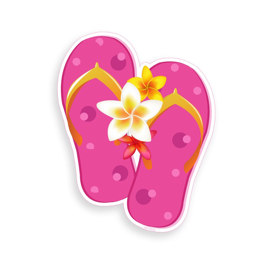 Flower Flip Flop Sticker Pink White Plumeria Ocean Beach Cup Cooler Car ...