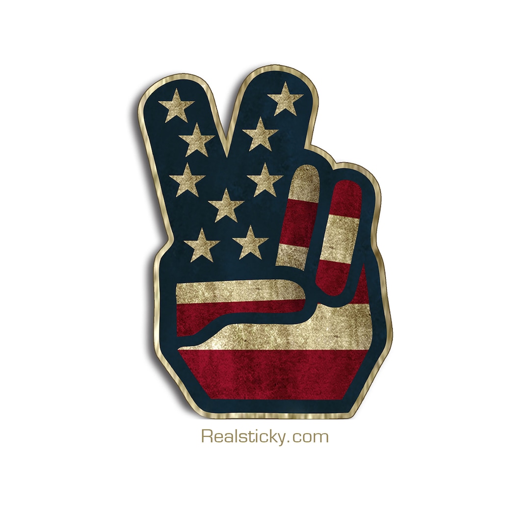 3" Rustic USA American Peace Sign Sticker Hand Symbol Flag Ole Glory ...