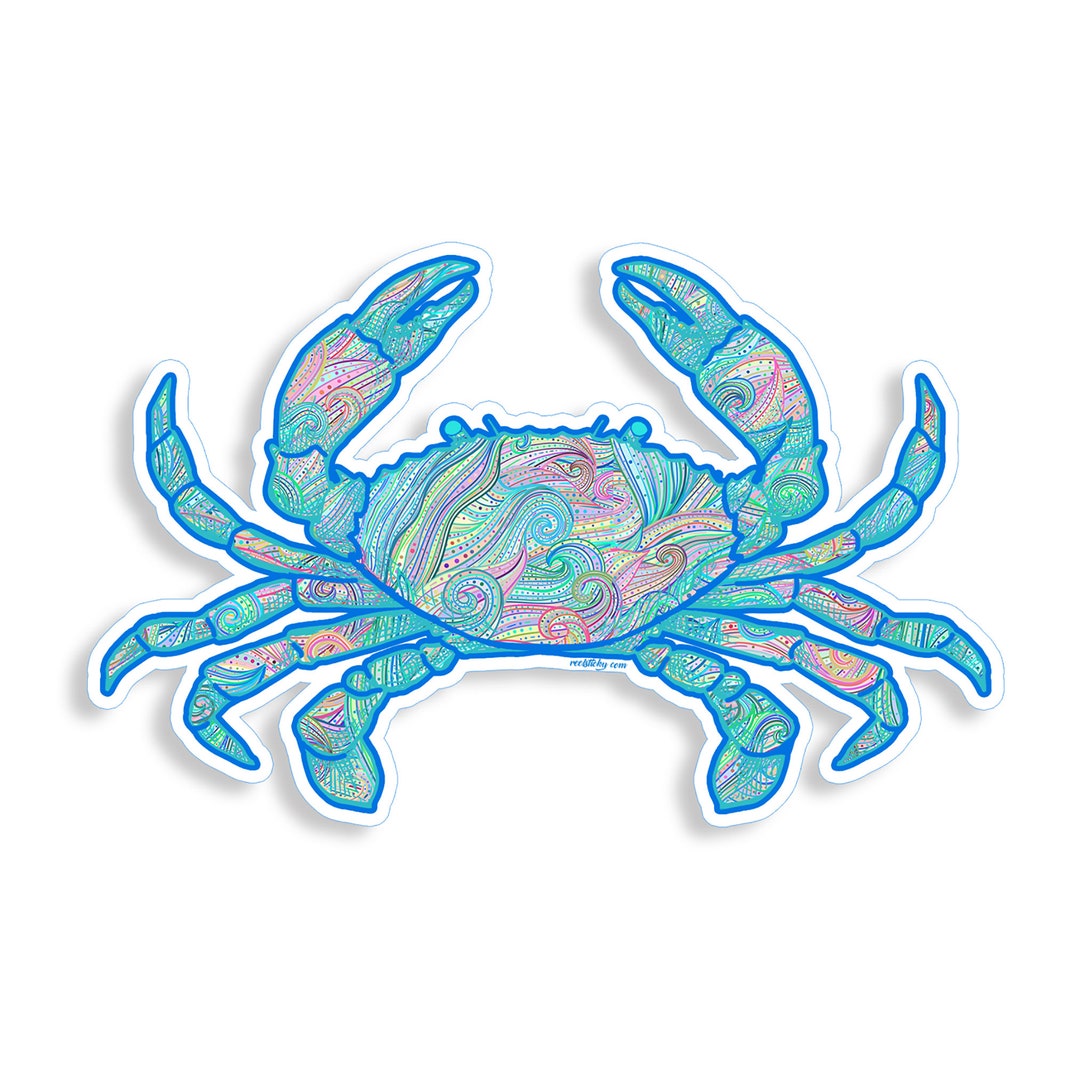 Colorful Crab Sticker Green Wave Design Cup Laptop Boat Cooler Car ...