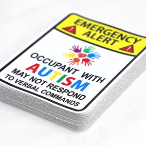 Emergency Alert Occupant With Autism Sticker Safety Door Wall Car ...