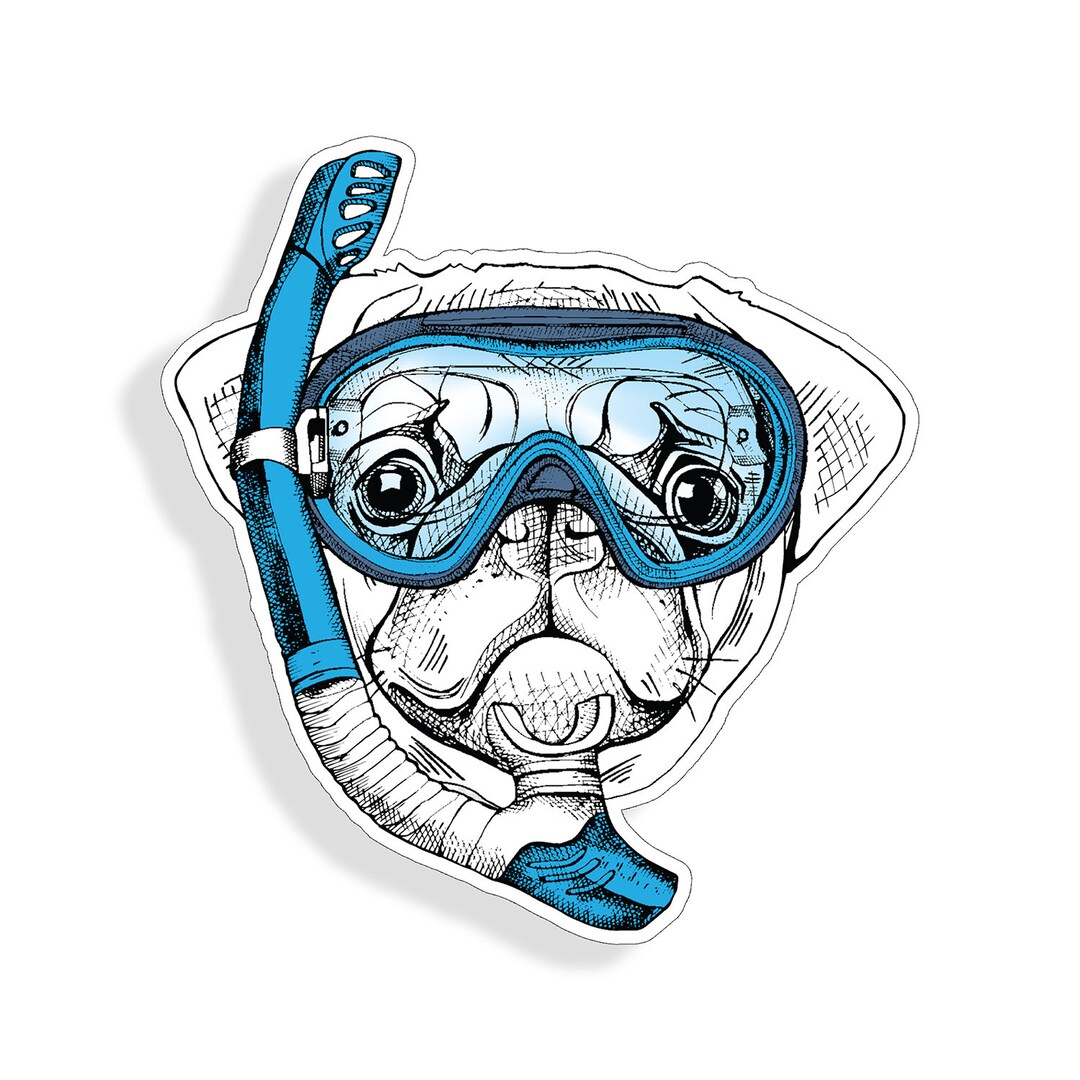 Pug Dog Sticker Snorkel Scuba Diver Mask Pet Cup Laptop Car Vehicle ...