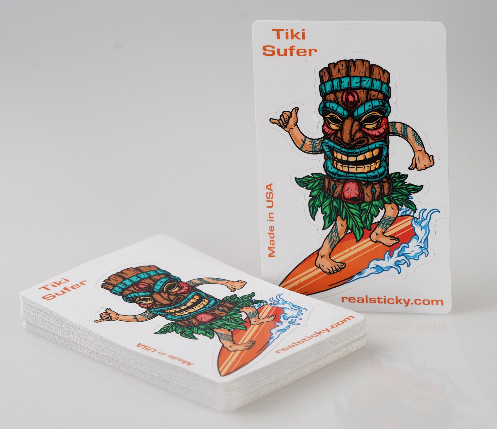 Tiki Surfer Sticker Beach Ocean Man Surf Board Cup Cooler Tumbler ...