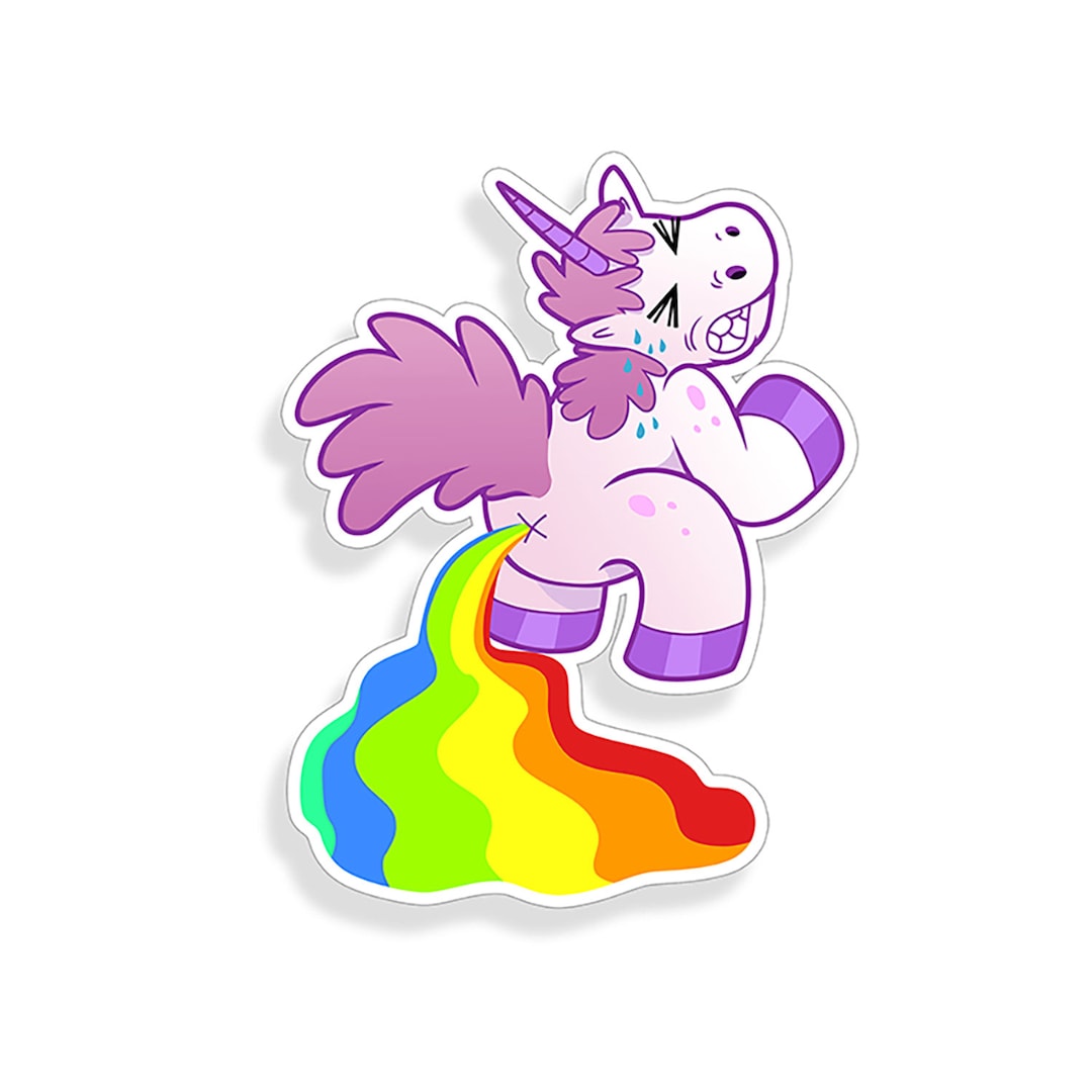 Unicorn Pooping Rainbow Sticker Funny Poop Cup Cooler Laptop Car Truck ...