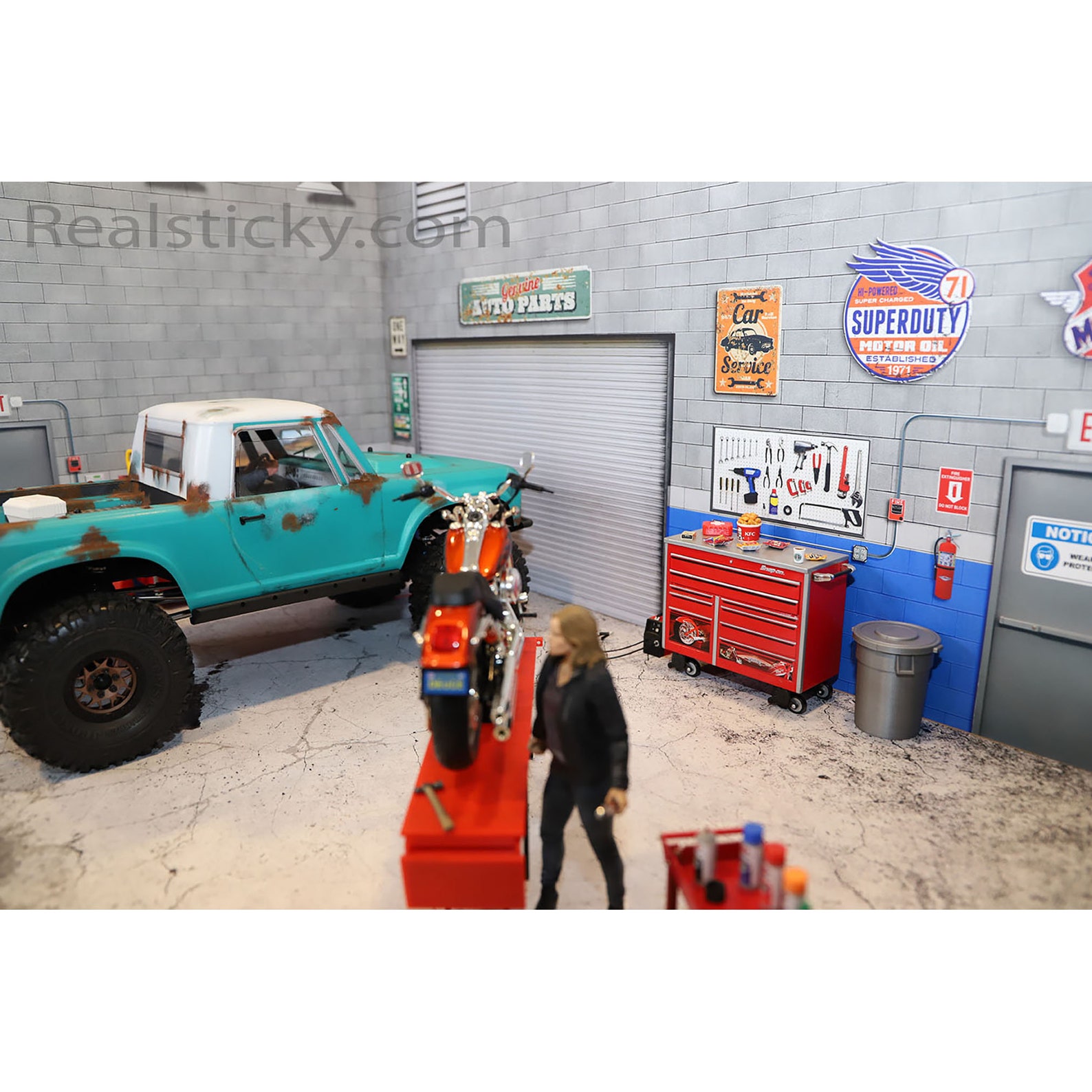 RC 1/10 Scale BACK Wall Garage Sticker Blue and Gray Cinder Block ...