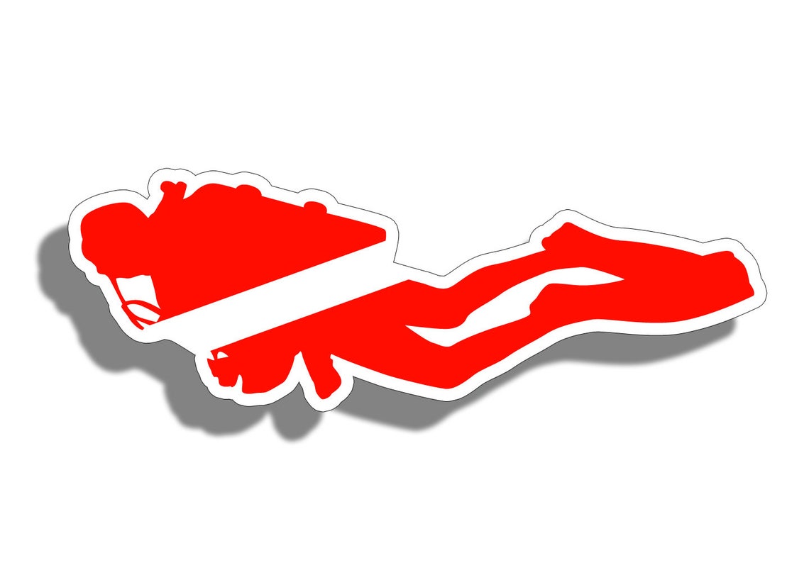 Scuba Diver Down Vinyl Sticker Decal With Dive Flag for Tank, Boat, Car ...