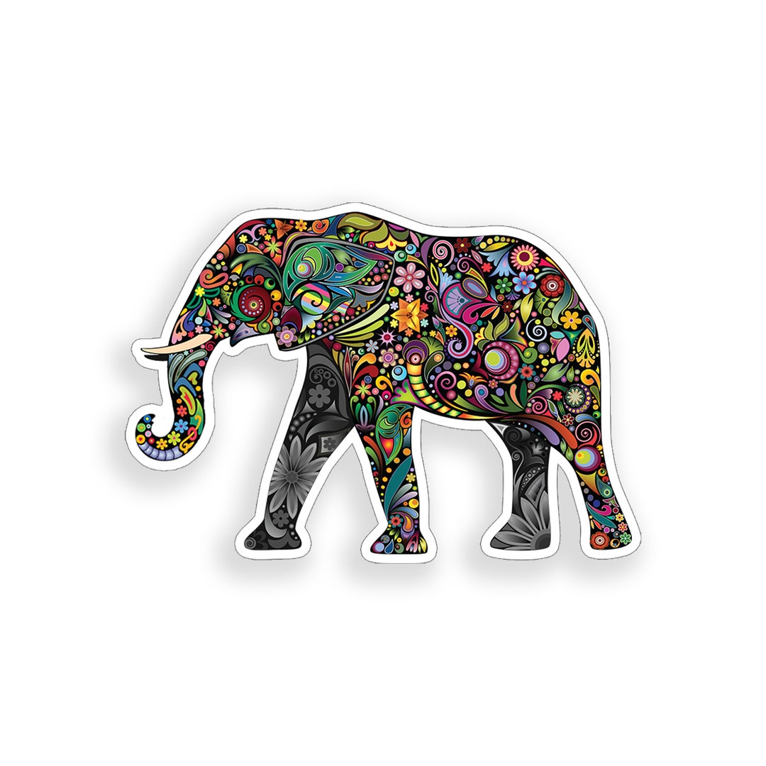 Flower Elephant Sticker Colorful Floral Laptop Cup Cooler Car Vehicle ...