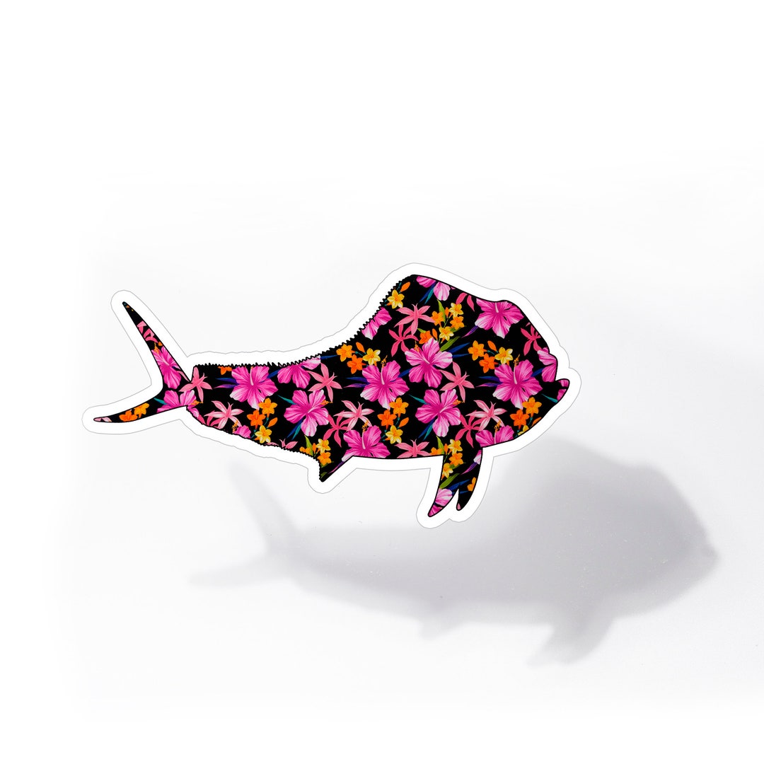 Mahi Fish Sticker Hawiian Flower Saltwater Ocean Fishing Cup Cooler ...