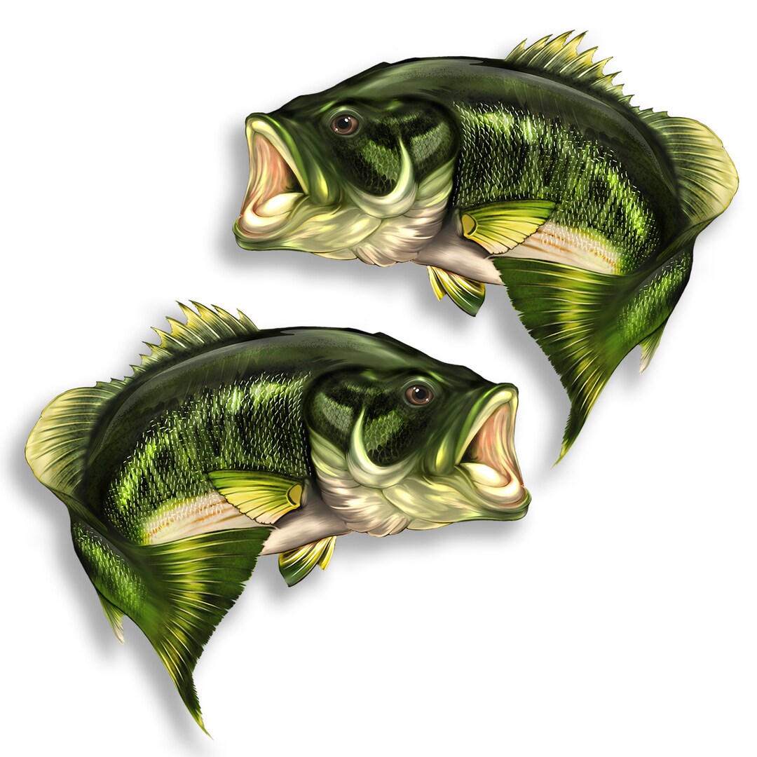 Largemouth Bass Fish Sticker 12 Inch Pair of Large Mouth Fishing Laptop ...