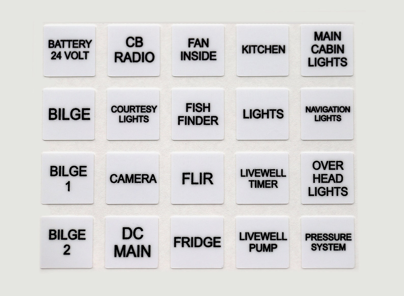 126 Die Cut White and Black Boat Dash Panel Marine Switch Gauge Label ...