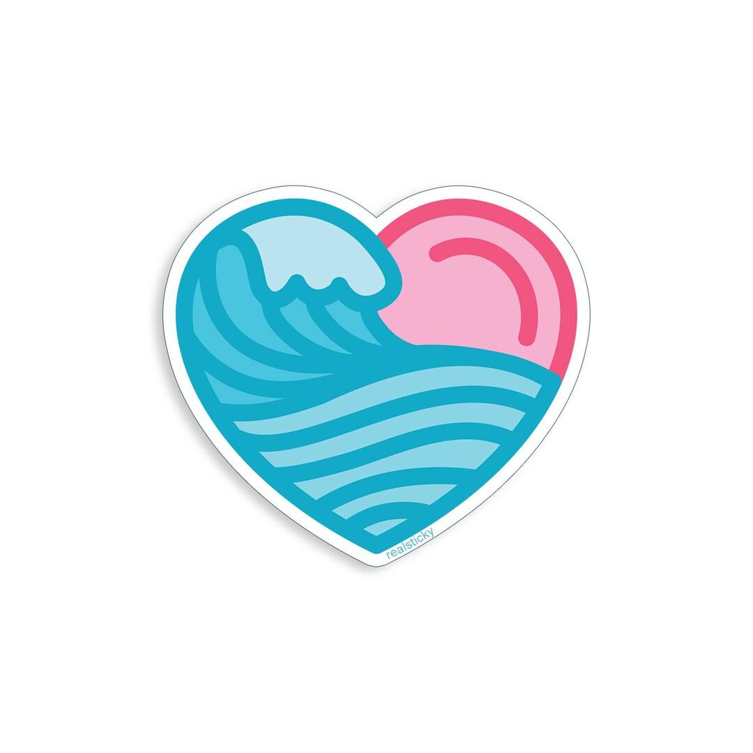 Pink Heart Sticker Blue Ocean Wave Beach Saltwater Salt Custom Printed ...