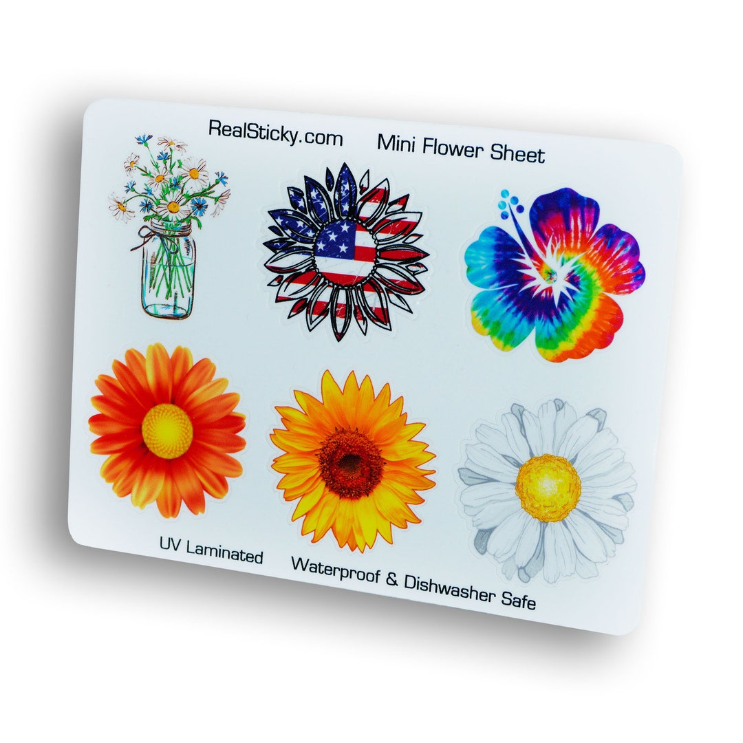 Mini Flower Sticker Sheet Sticker Pack Sunflower Daisy Hibiscus USA ...