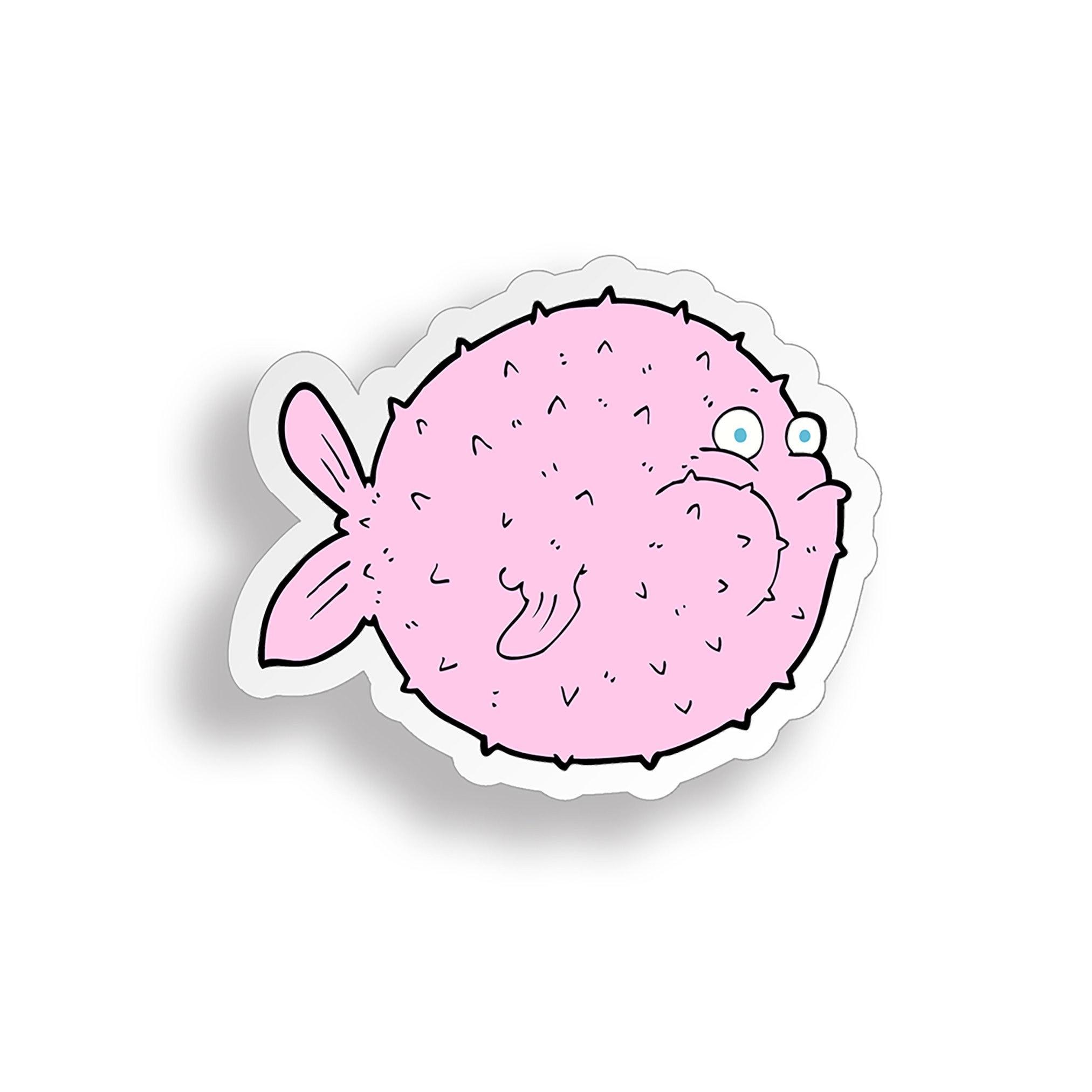 Pink Puffer Fish Sticker Beach Ocean Cute Silly Cup Cooler Laptop Car ...