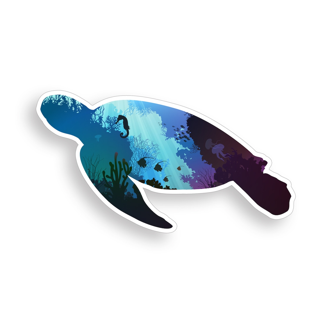 Underwater Sea Turtle Sticker Beach Ocean Life Cup Cooler Laptop Car ...
