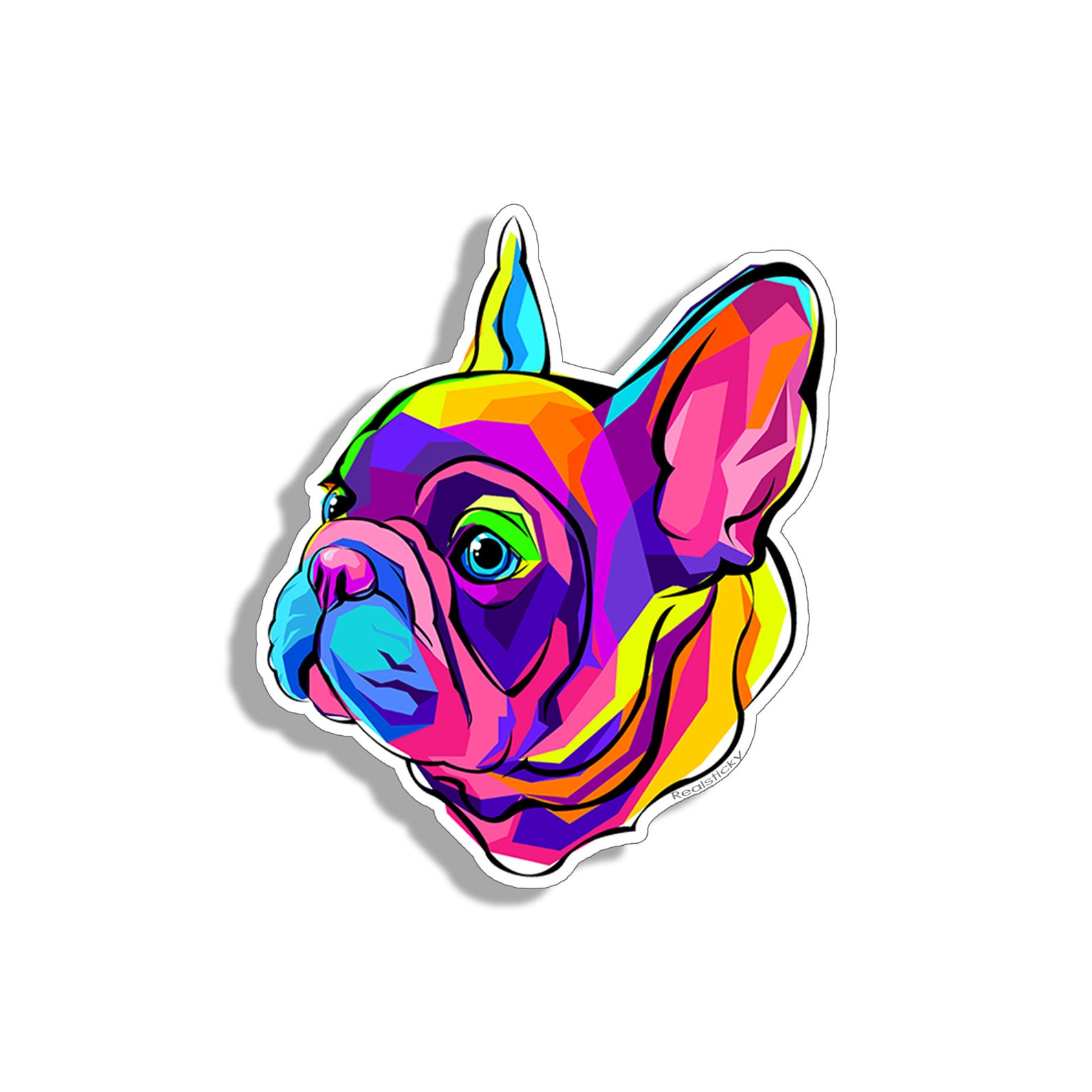 Colorful Frenchie Face Sticker French Bulldog Dog Cup Laptop Cooler Car ...