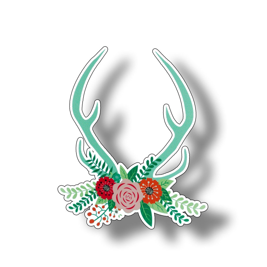 Cute Deer Antler Flower Bouquet Sticker Cup Cooler Laptop Tablet Car ...