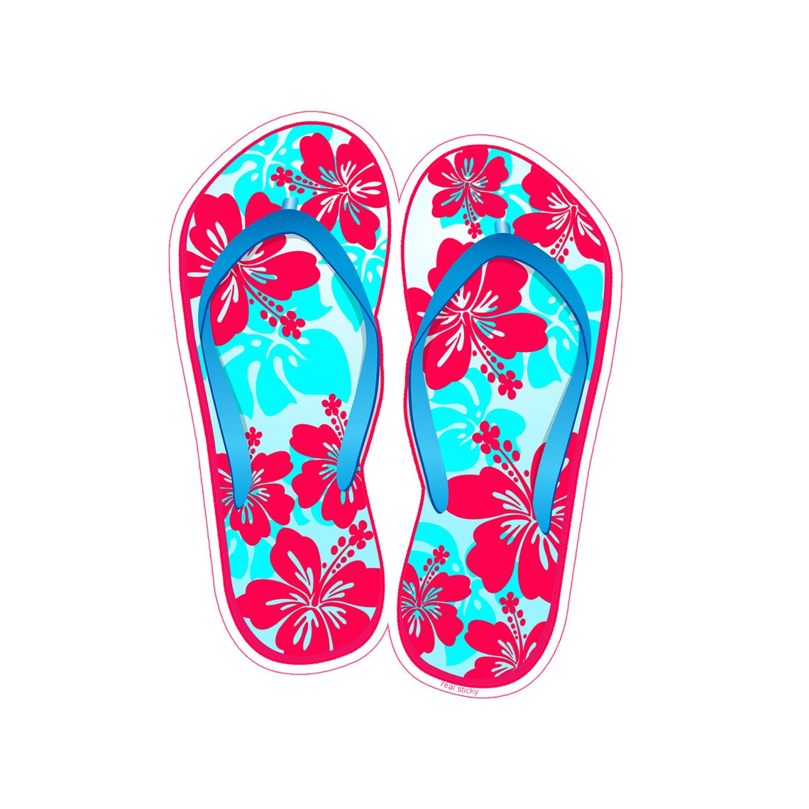 Hibiscus Flower Flip Flop Sticker Red White Blue Ocean Beach Cup Cooler ...