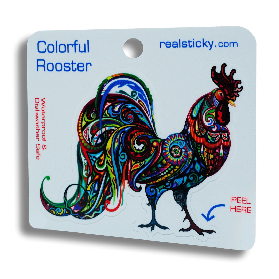 Colorful Rooster Vinyl Sticker Farm Animal Decal Paisley Design for ...