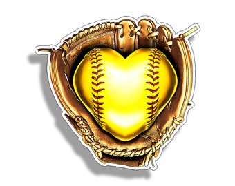 Heart Shaped Softball Ball Vinyl Decal Car Window Bumper Sticker Select ...