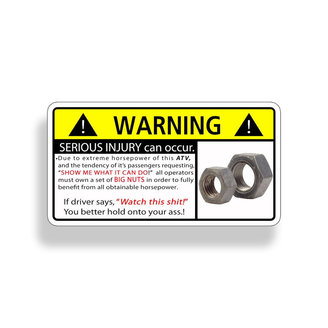 ATV Big Nuts Sticker Funny Warning Caution Attention off Road Play Rock ...