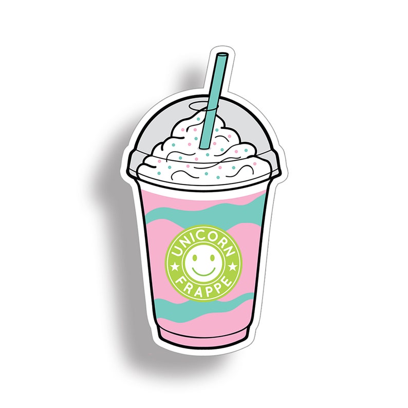 Cute Unicorn Frappe Sticker Silly Food Cup Cooler Laptop Car Vehicle ...