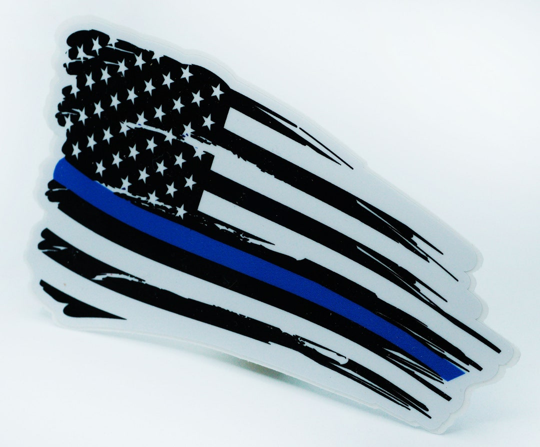 Tattered Blue Line USA American Flag Sticker Car Truck Window Bumper ...