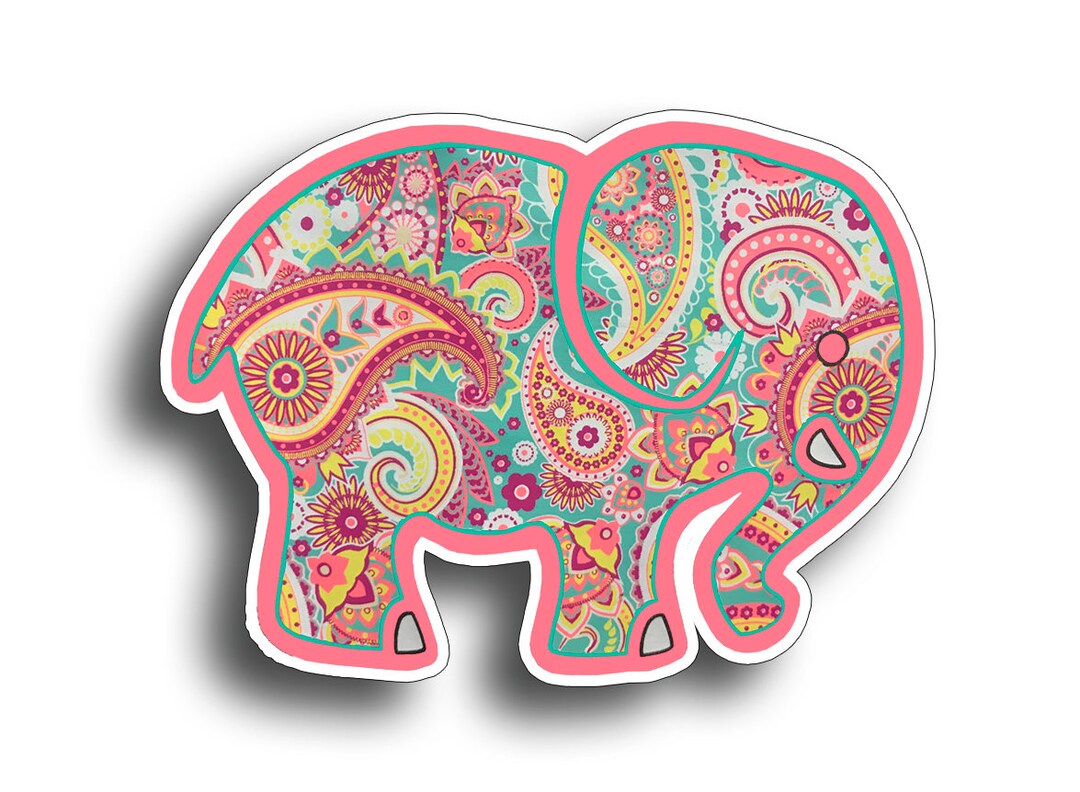 Pink Elephant Paisley Sticker Cup Cooler Laptop Tablet Car Truck Window ...