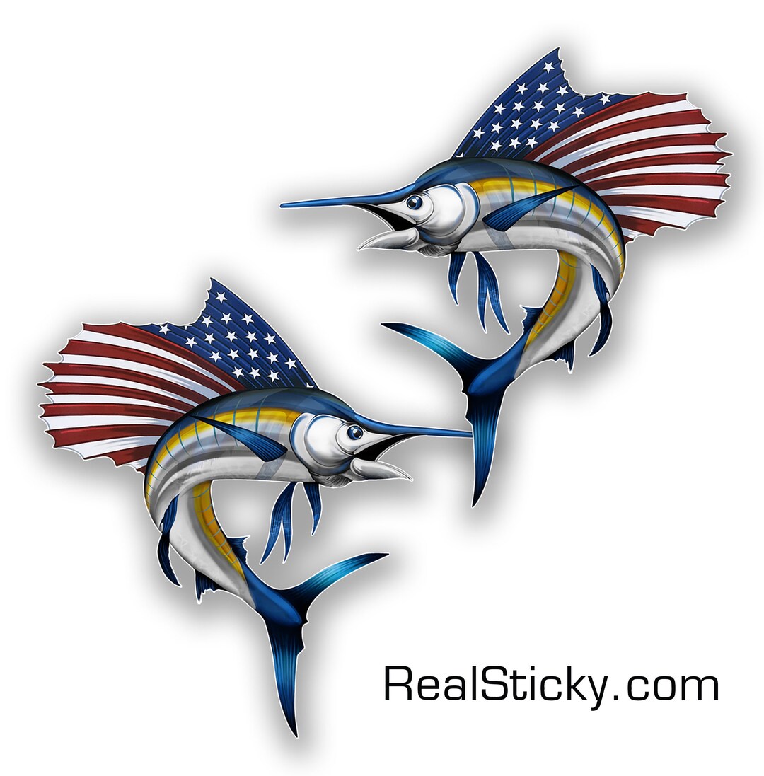 18" Left Right Pair Sailfish Sticker Marlin Fish Fishing Patriotic ...