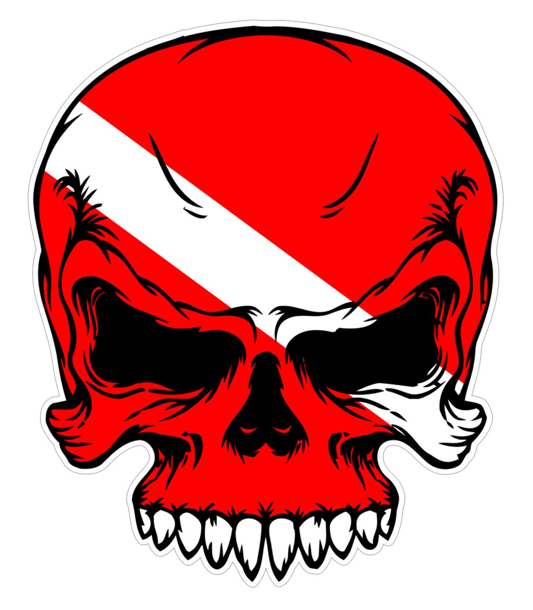 Scuba Dive Skull Vinyl Sticker Decal With Flag Face for Tank, Gear Bag ...
