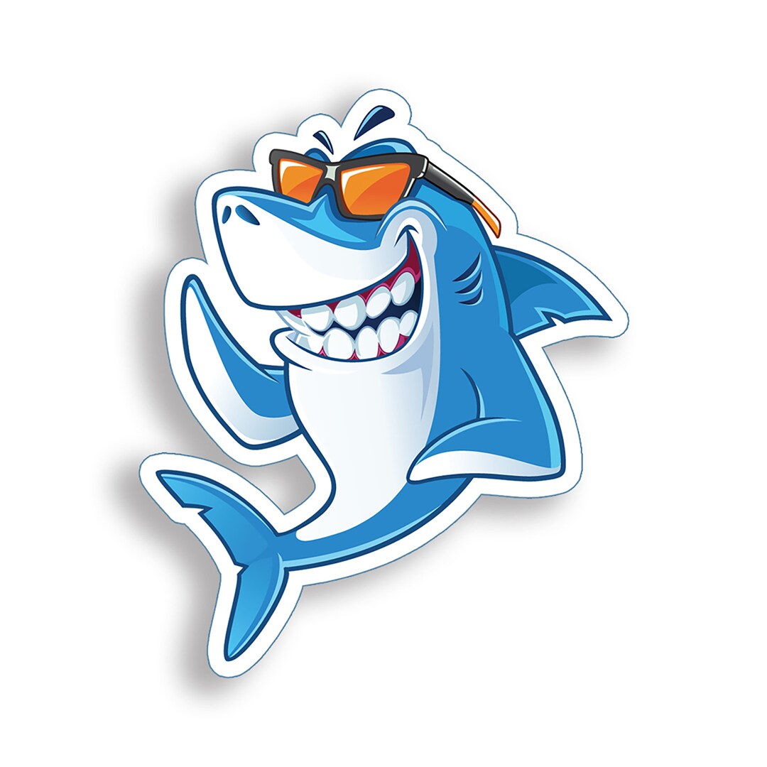 Smiling Shark Dude Sticker Beach Ocean Surfing Cup Cooler Car Truck ...