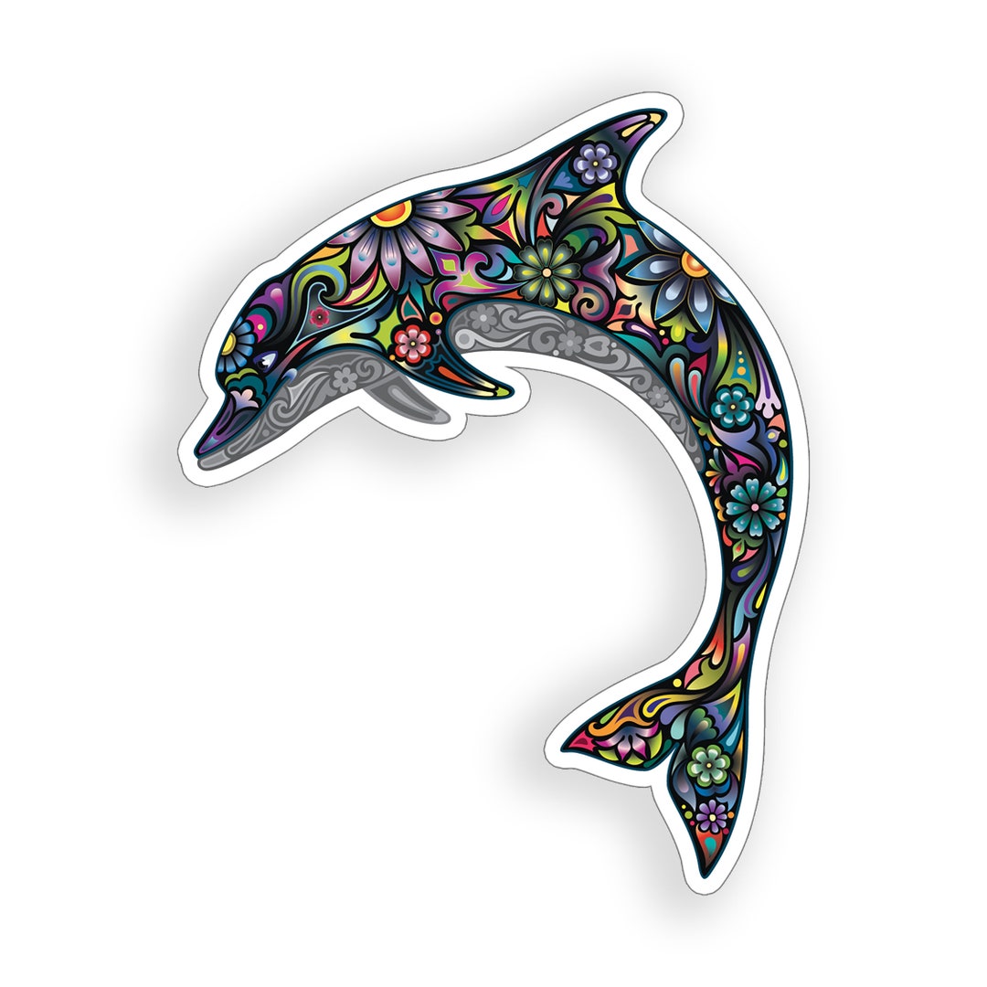 Black Flower Dolphin Sticker Printed Digital Vinyl Vehicle Beach Decal ...