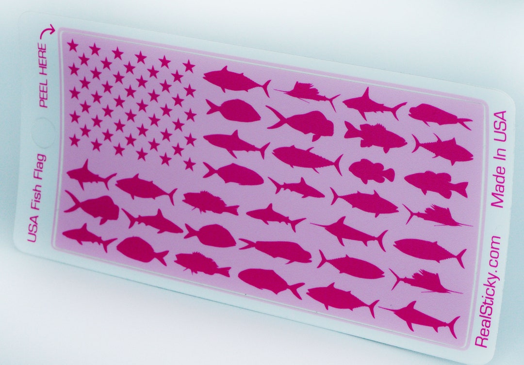 USA Pink Fish American Flag Sticker Cup Cooler Laptop Boat Fishing ...