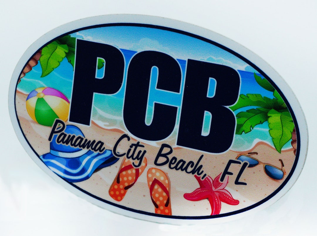 Panama City Beach PCB Sticker Beach With Flip Flops Oval Laptop Cup ...