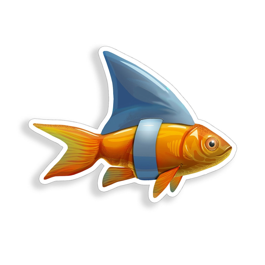 Goldfish Shark Sticker Gold Fish Fin Fishing Cup Cooler Laptop Car ...