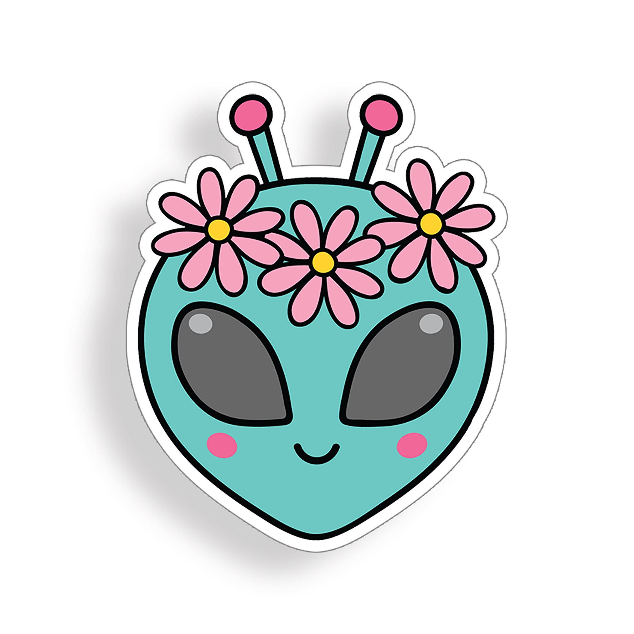 Green Groovy Alien With Flower Sticker Cup Cooler Laptop Car - Etsy