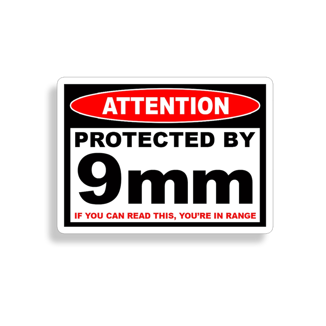 Protected by 9mm Sticker Gun Pistol Firearm Warning Home Window Wall ...
