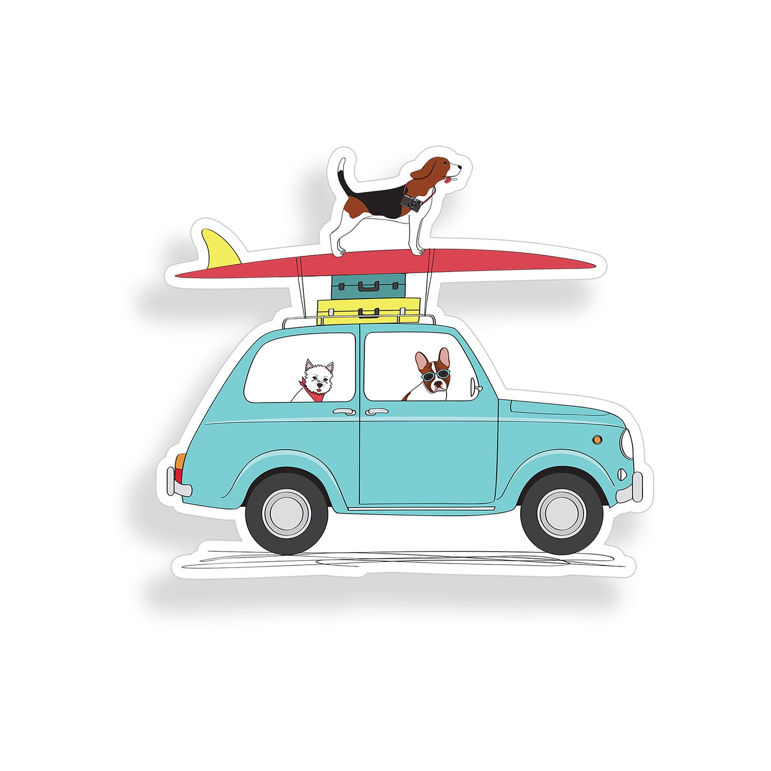 Surfing Dog Sticker Surf Laptop Tablet Locker Lunch Box Cup Cooler Car ...